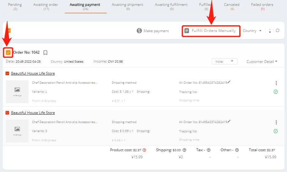 Order Status - Awaiting Payment